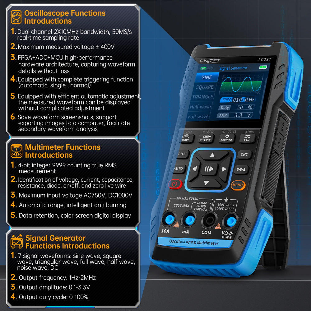 Multímetro Osciloscopio Digital De Mano 2c23t 3 En 1 2 Canales 10mhz