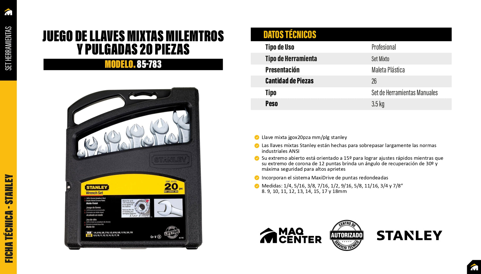 Juego de 20 Llaves Combinadas Métricas/Pulgadas - 85-783 – Edisel Tool Store